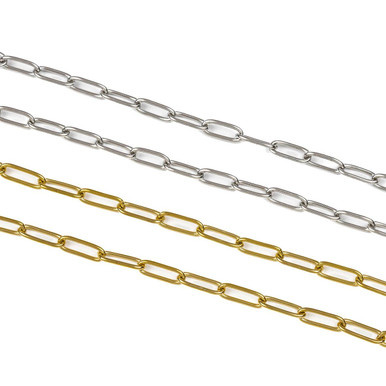 304 Stainless Steel Paper Clip Chain - Soldered 3.5x8mm Rounded Oval Links