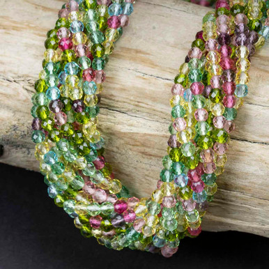 Crystal Beads - 3mm Faceted Rounds, Spring Garden Mix, 15 inch strand