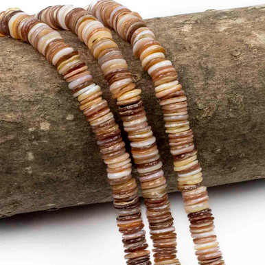 Tan Mother of Pearl 1x6mm Heishi Beads - 15 inch strand - Cherry Tree Beads