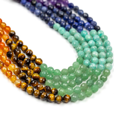 Chakra 8mm Faceted Round Gemstone Artisan Strand - 15 inch strand