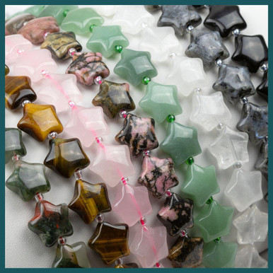 Gemstone 15mm Puffed Star Beads - 8 inch strand