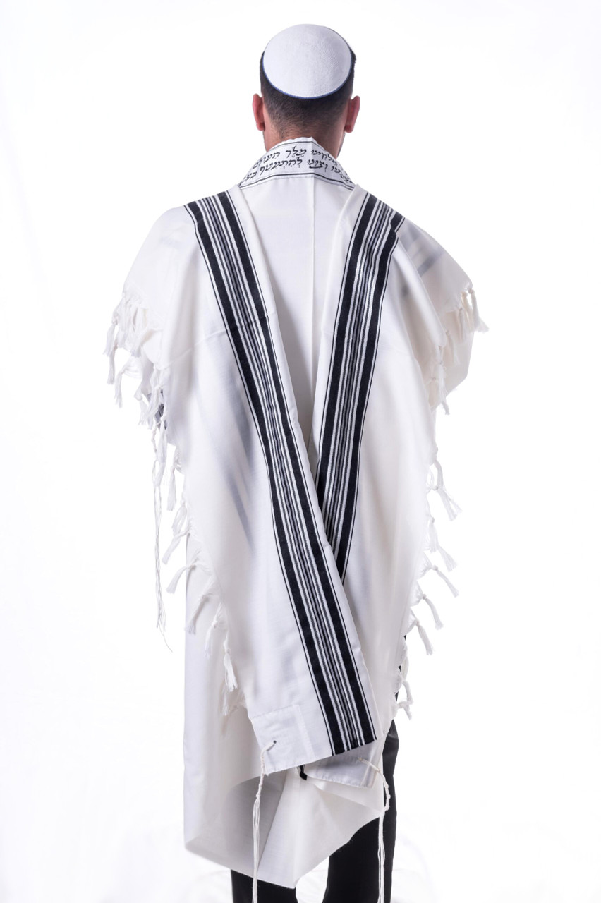 Wool Tallit with Black and Silver Stripes - Your Holy Land Store