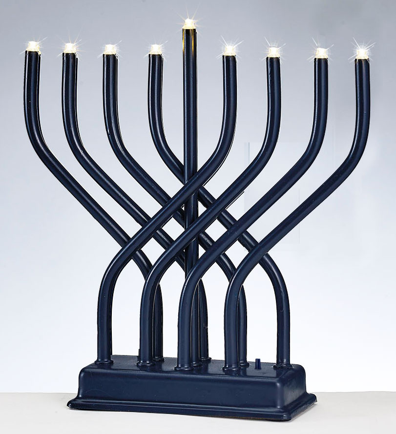 LED Navy Metal Electric Hanukkah Menorah - Your Holy Land Store