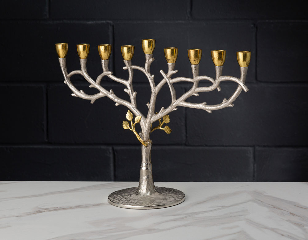 Tree of Life Menorah with Gold Leaves - Your Holy Land Store