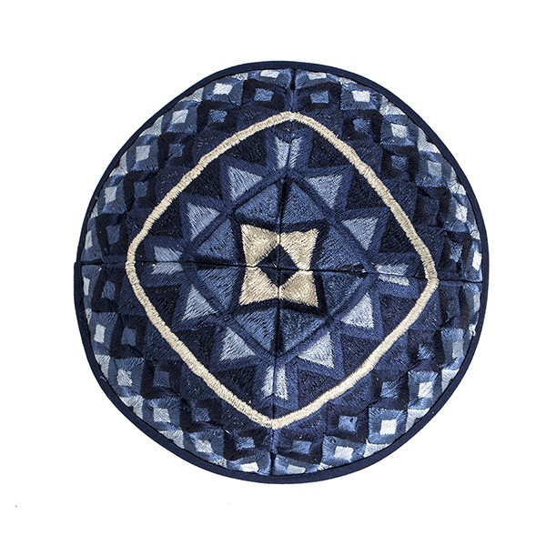 Blue & Silver Kippah - Geometric Design - Your Holy Land Store