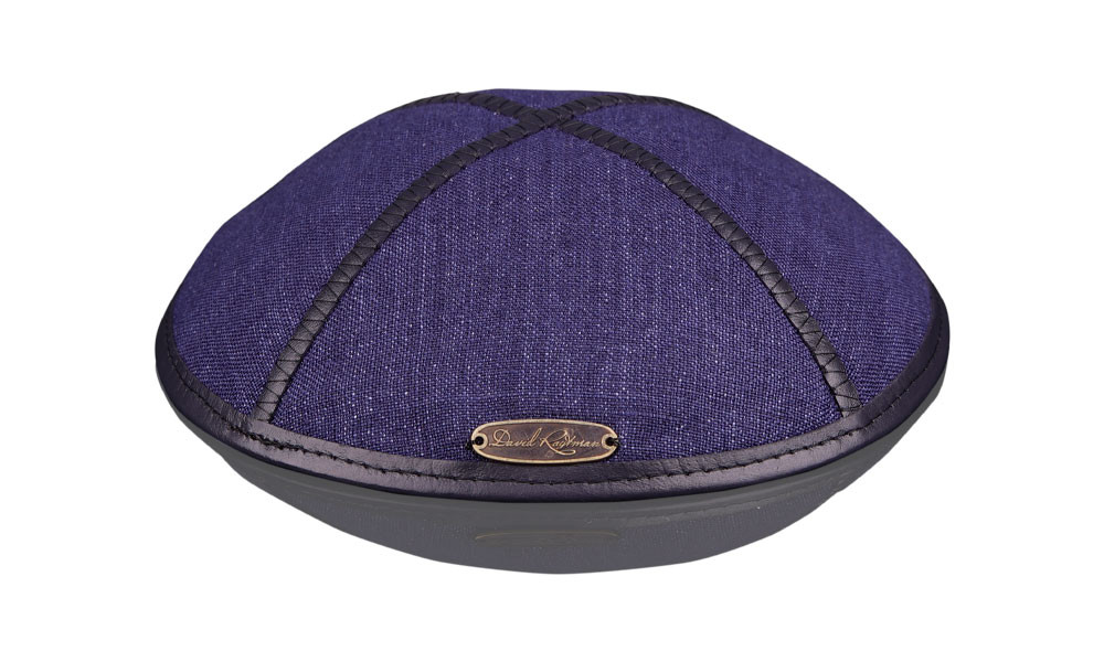 Blue Denim & Italian Leather Classic Kippah - Your Holy Land Store