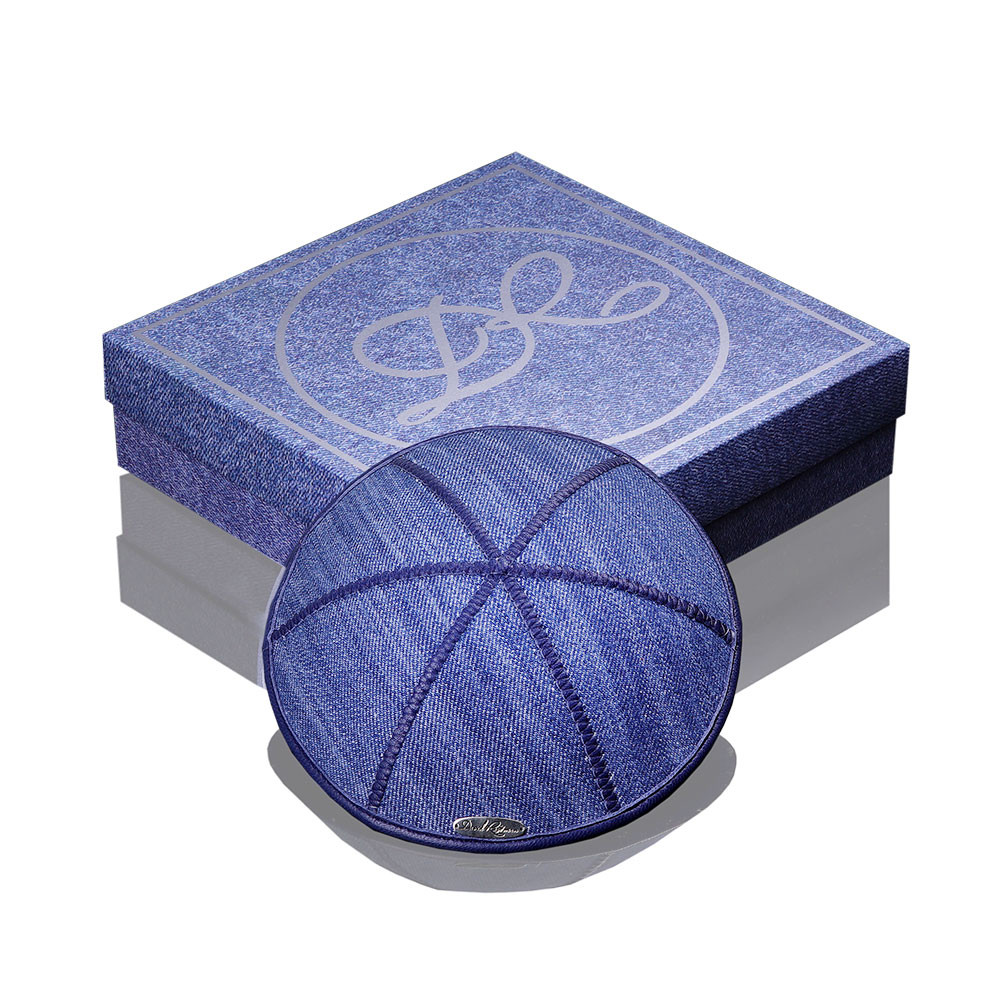 Blue Denim and Italian Leather Kippah - Your Holy Land Store