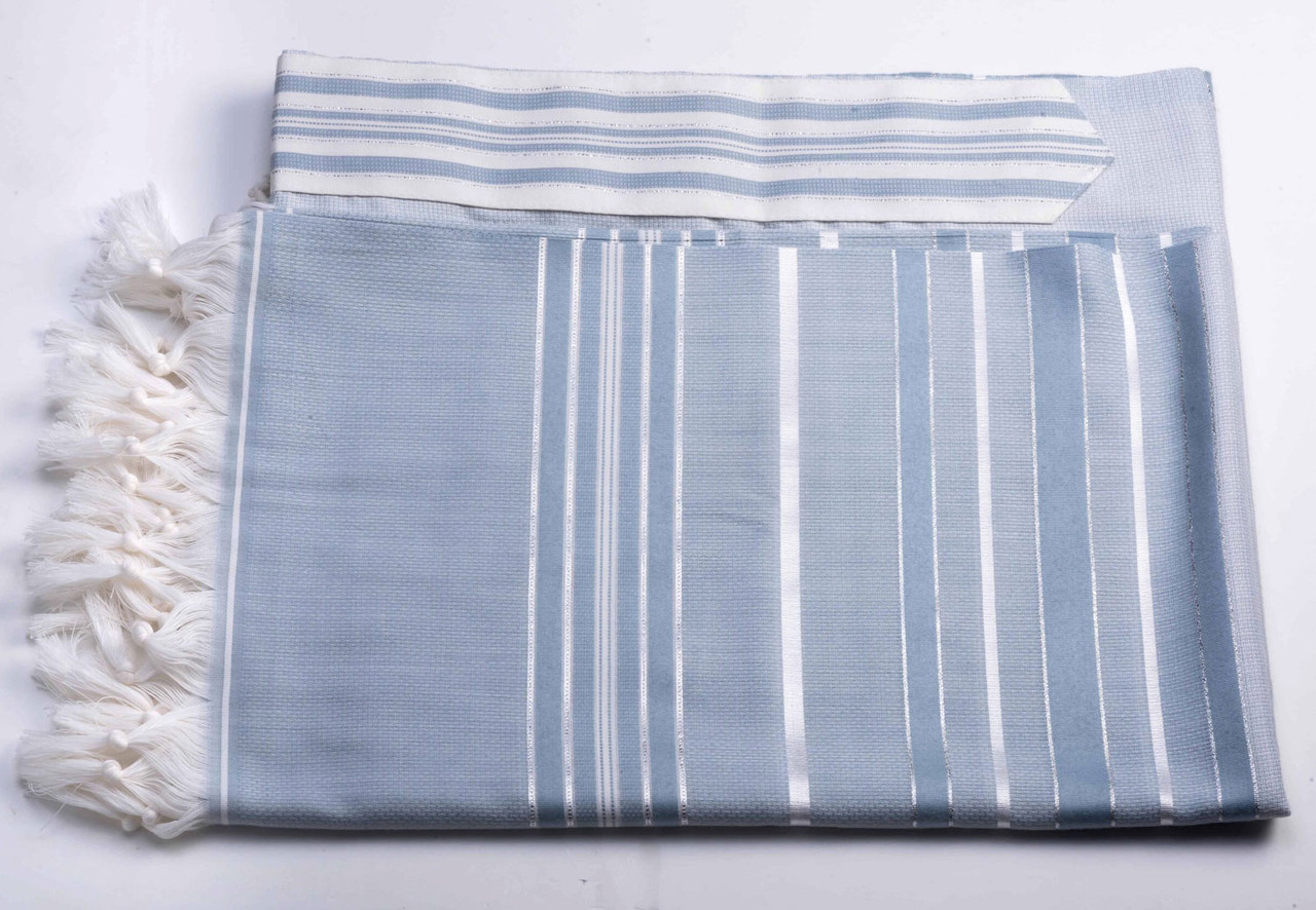 Non Slip Wool Tallit - Shades of Azure - Techelet - Your Holy Land Store