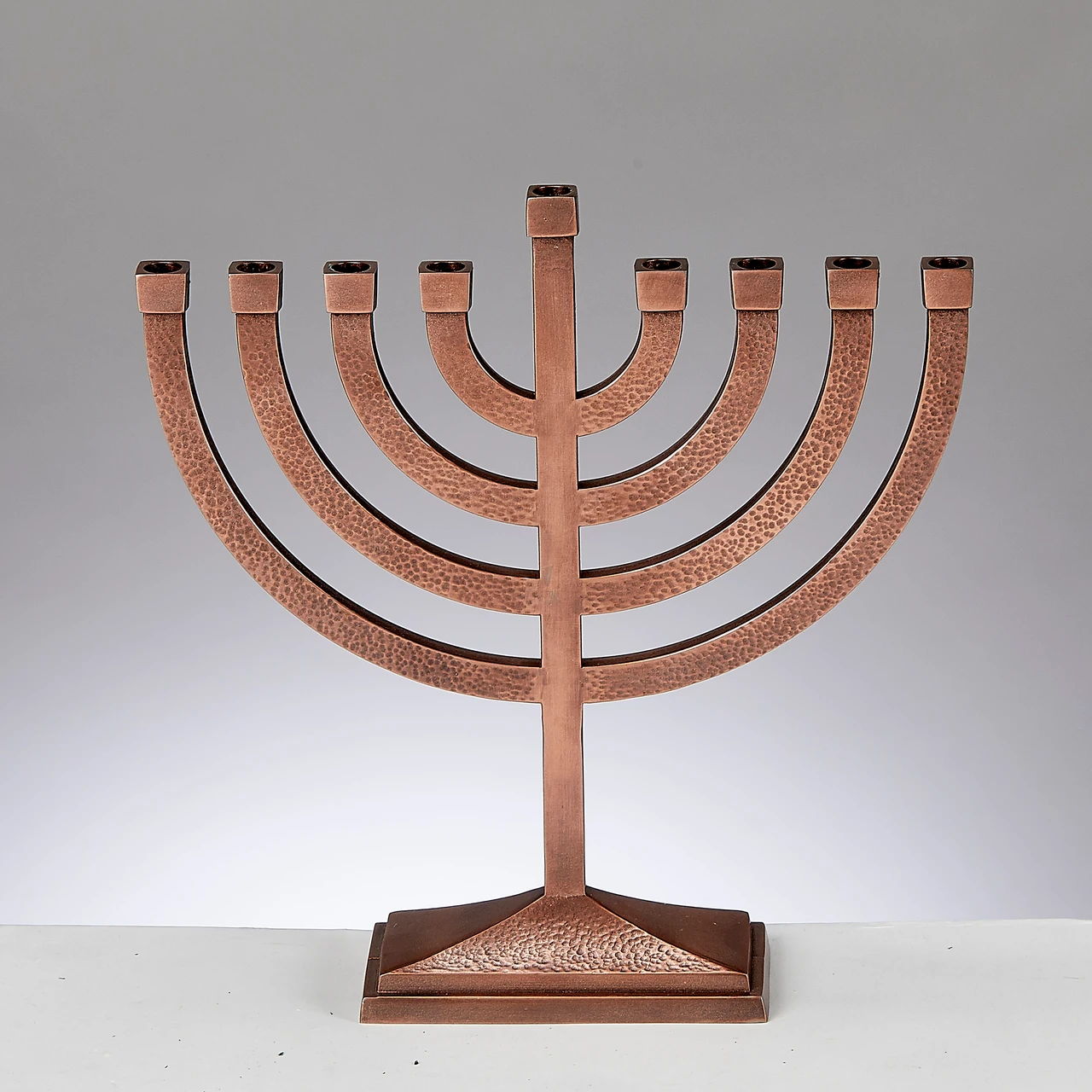 Aluminum Hammered Menorah - Copper Finish - Your Holy Land Store