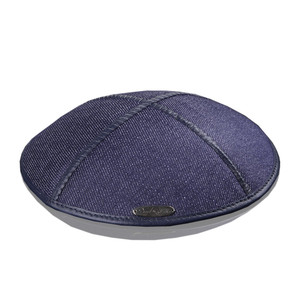 Blue Denim and Italian Leather Kippah for a Baby - Your Holy Land Store