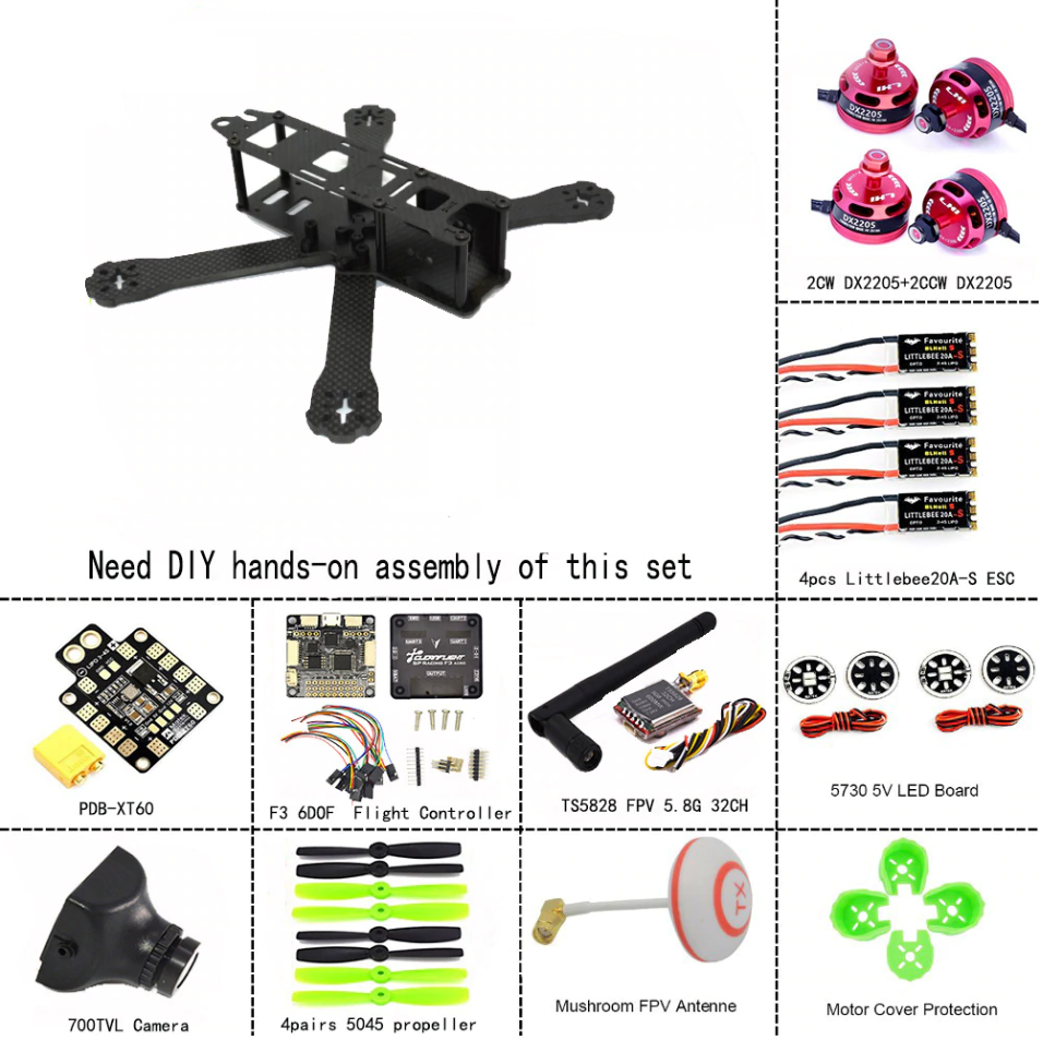 RC 220 Quadcopter STEM Drone kit for 2-4S LiPo support.