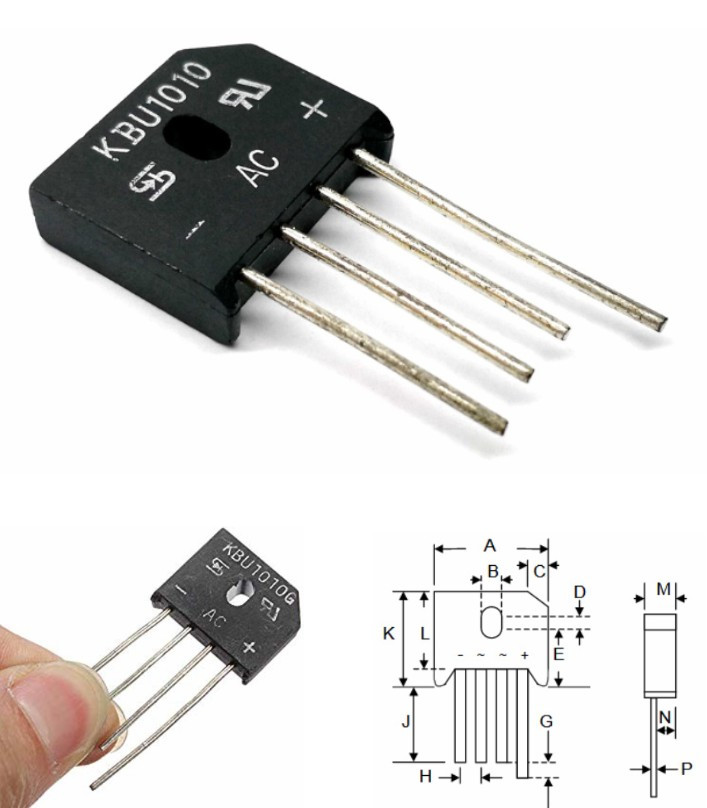 KBU1010 10A 1000V bridge rectifier diode - 1000V, 10A peak.