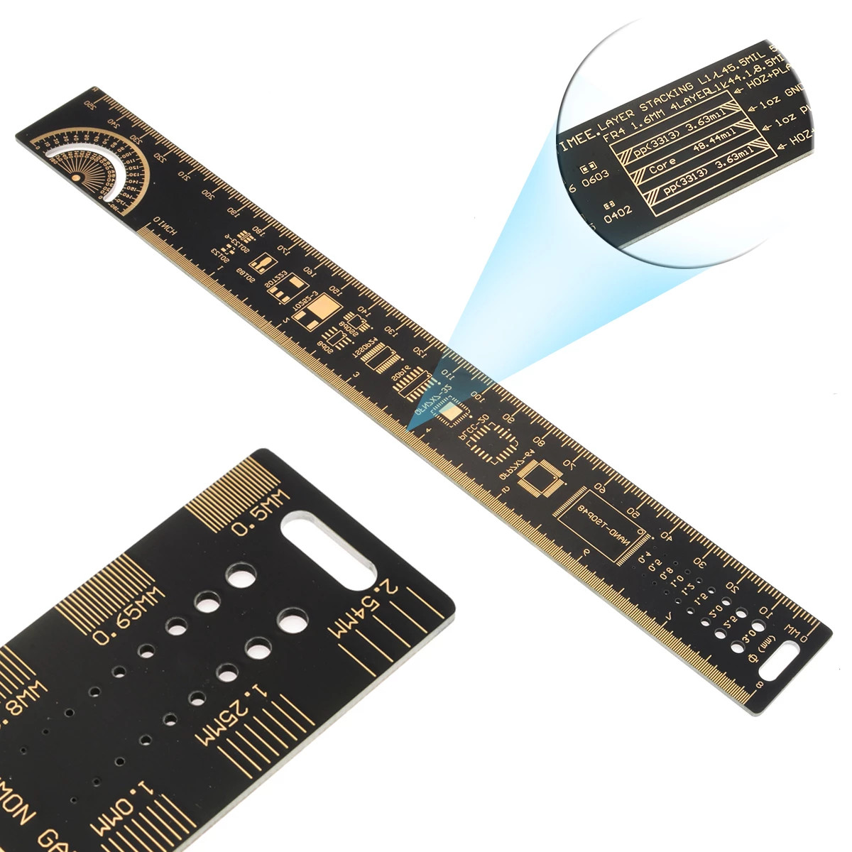 PCB Ruler - 15CM, PCB material with font size guide.