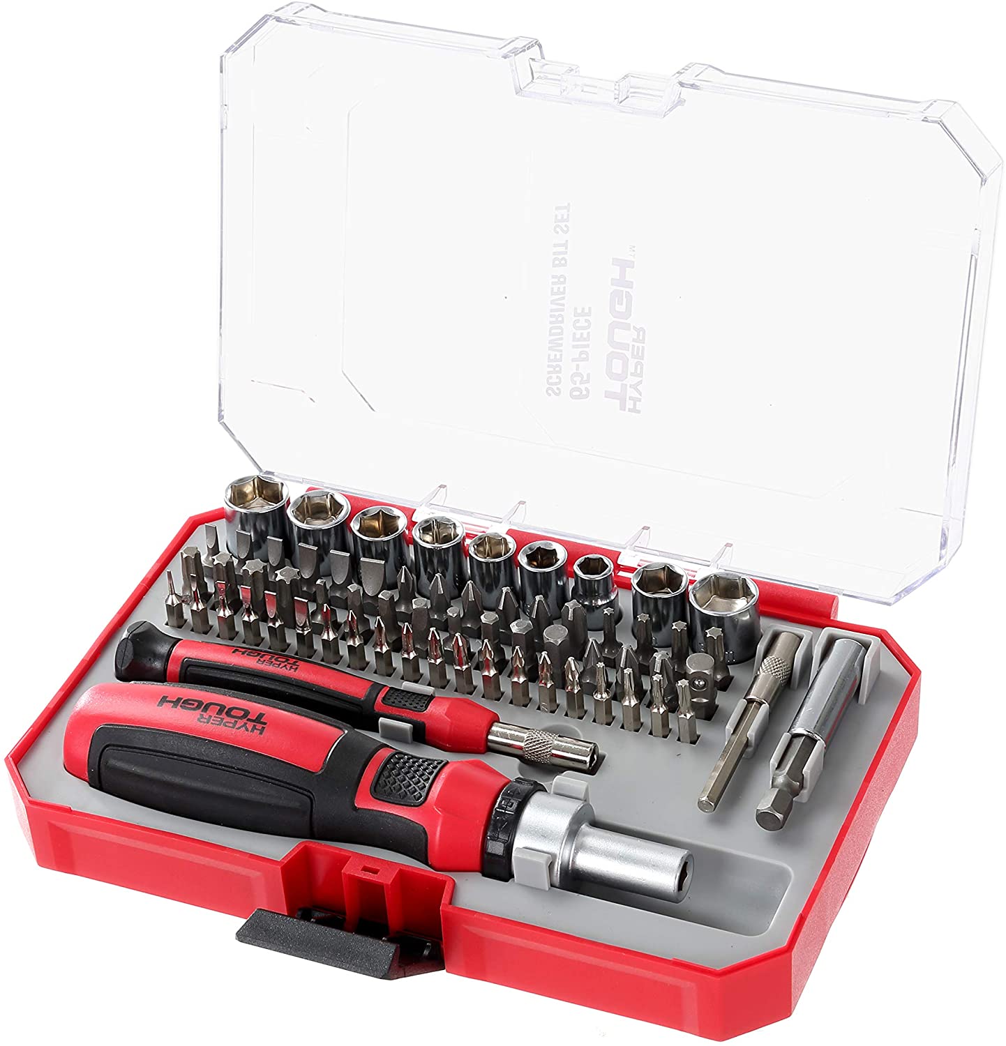 65 Piece Ratcheting Screwdriver Set in a compact case.