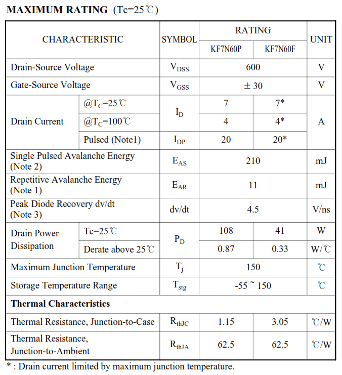 KF7N60F TO-220 7N60 Mosfet- switching mode power supplies.