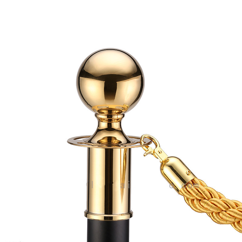 3x Queue Barriers + 2 Ropes Crowd Control Bollards Stands (Black/GOLD ...