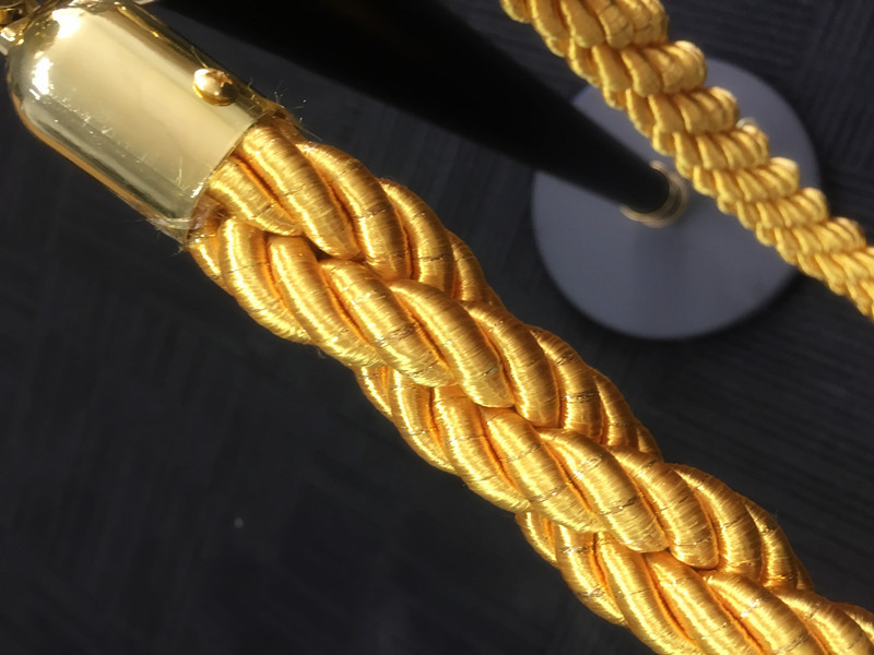 3x Queue Barriers + 2 Ropes Crowd Control Bollards Stands (Black/GOLD ...