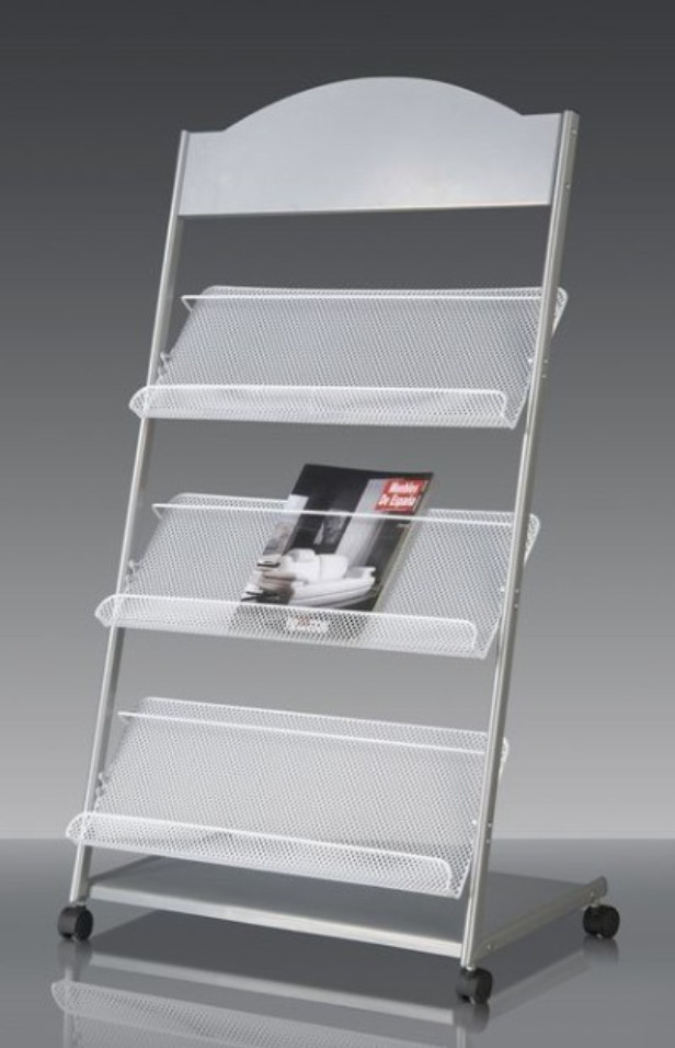 Multi-Layers Magazine Stands Brochure Holder Rack Wheels Display deli-w ...