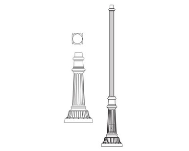 Hadco P2565 4" Fluted Round Aluminum Pole with P2500 Series Base and ...