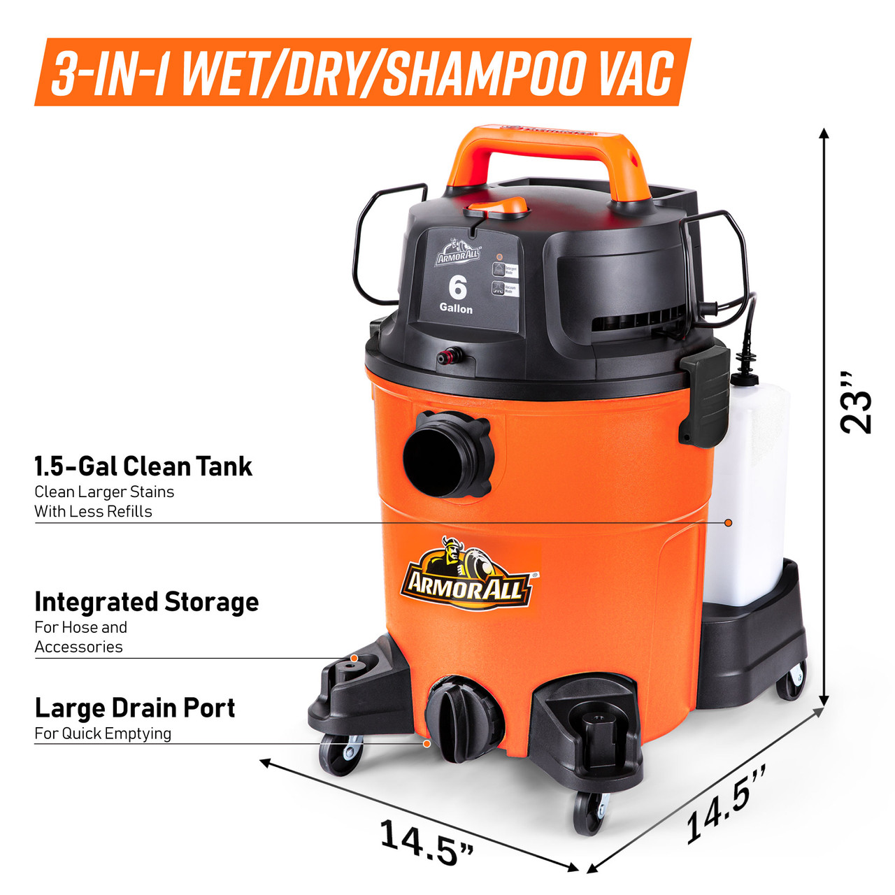 Armor All 6-Gallon* 5.5 Peak HP† 3-in-1 Wet/Dry/Upholstery Shampoo ...