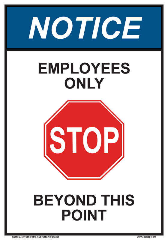 notice employees only beyond this point indoor safety warning notice ...
