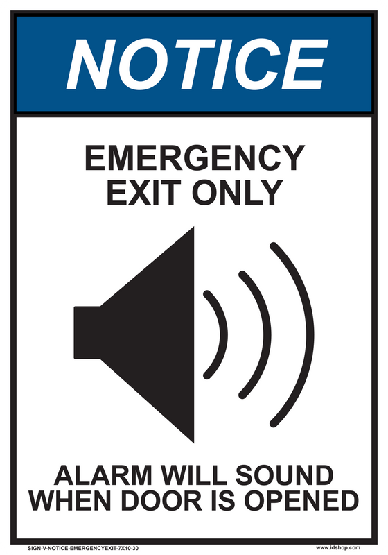 notice emergency exit only alarm will sound indoor safety warning ...