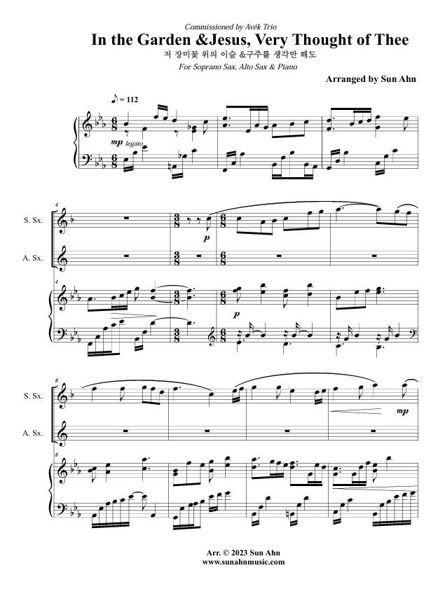 In the Garden & Jesus Very Thought of Thee for Sop. Sax, Alto Sax & Piano