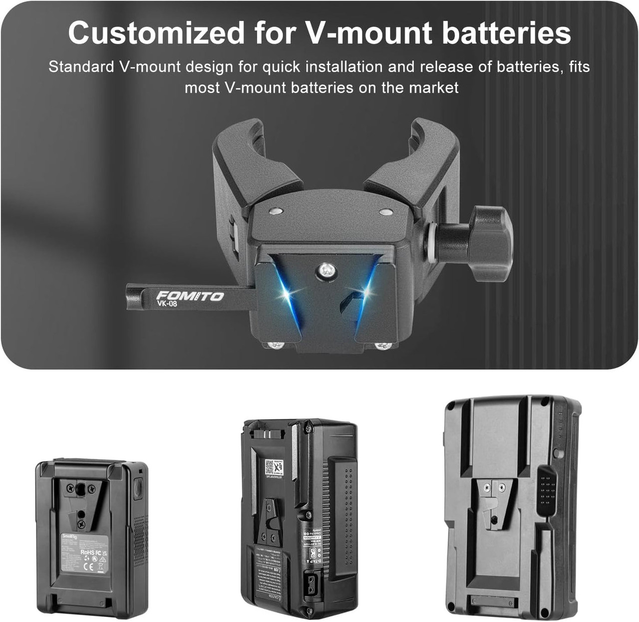 Fomito V-Mount Lock Battery Plate Power Adapter with 15mm Rod Clamp for ...