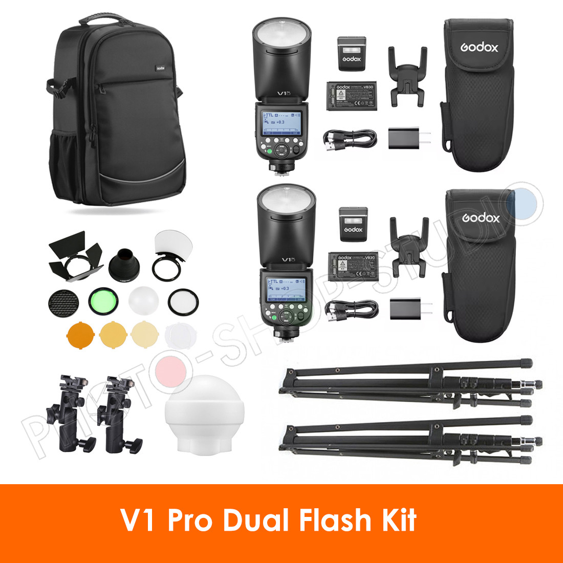 Godox 2x V1 Pro 76Ws TTL Li-ion Round Head Two Speedlight Flash Kit