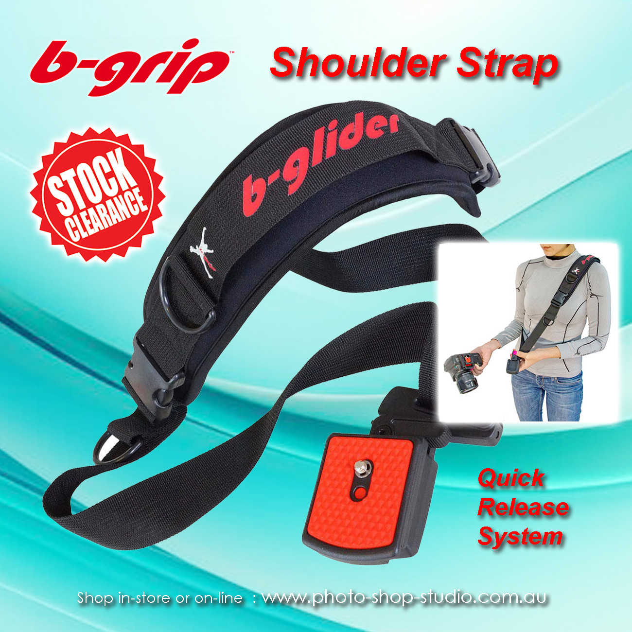 B-Grip B-Glider sliding camera shoulder strap with quick release plate