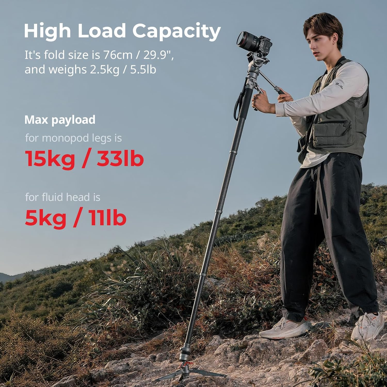 SmallRig 5565 1.75m Carbon Fiber Video Monopod with Fluid Head & Tripod ...