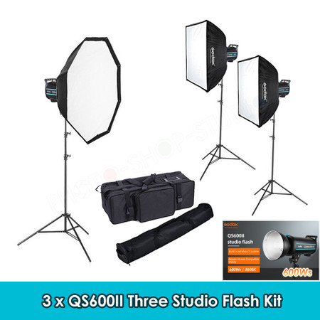 Godox 3x QS600II 600Ws Studio Flash Lighting Kit