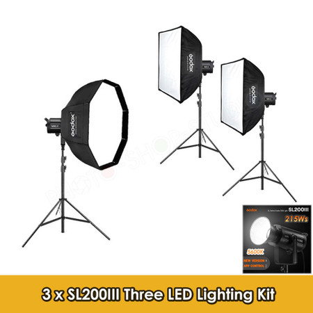 Godox 3x SL200III 215W AC Power Pro Video LED Three Lighting Kit