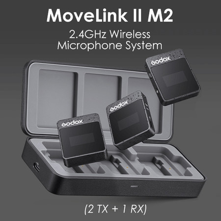 Godox MoveLink II M2 2.4GHz Wireless Microphone Kit (2 TX + 1 RX) for ...