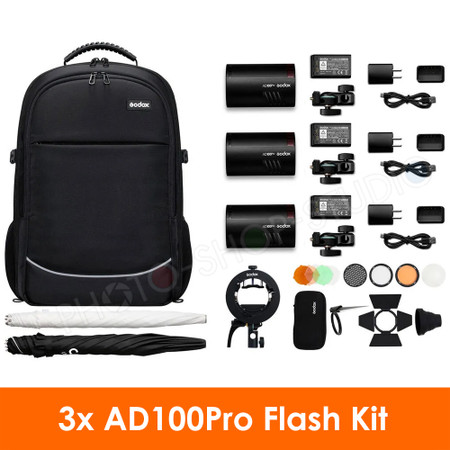 Godox 3x AD100Pro 100Ws TTL Pocket Round Head Three Flash Kit