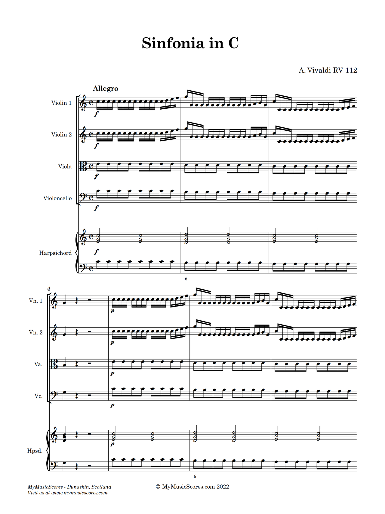 Vivaldi Sinfonia in C RV 112 for Strings Orchestra
