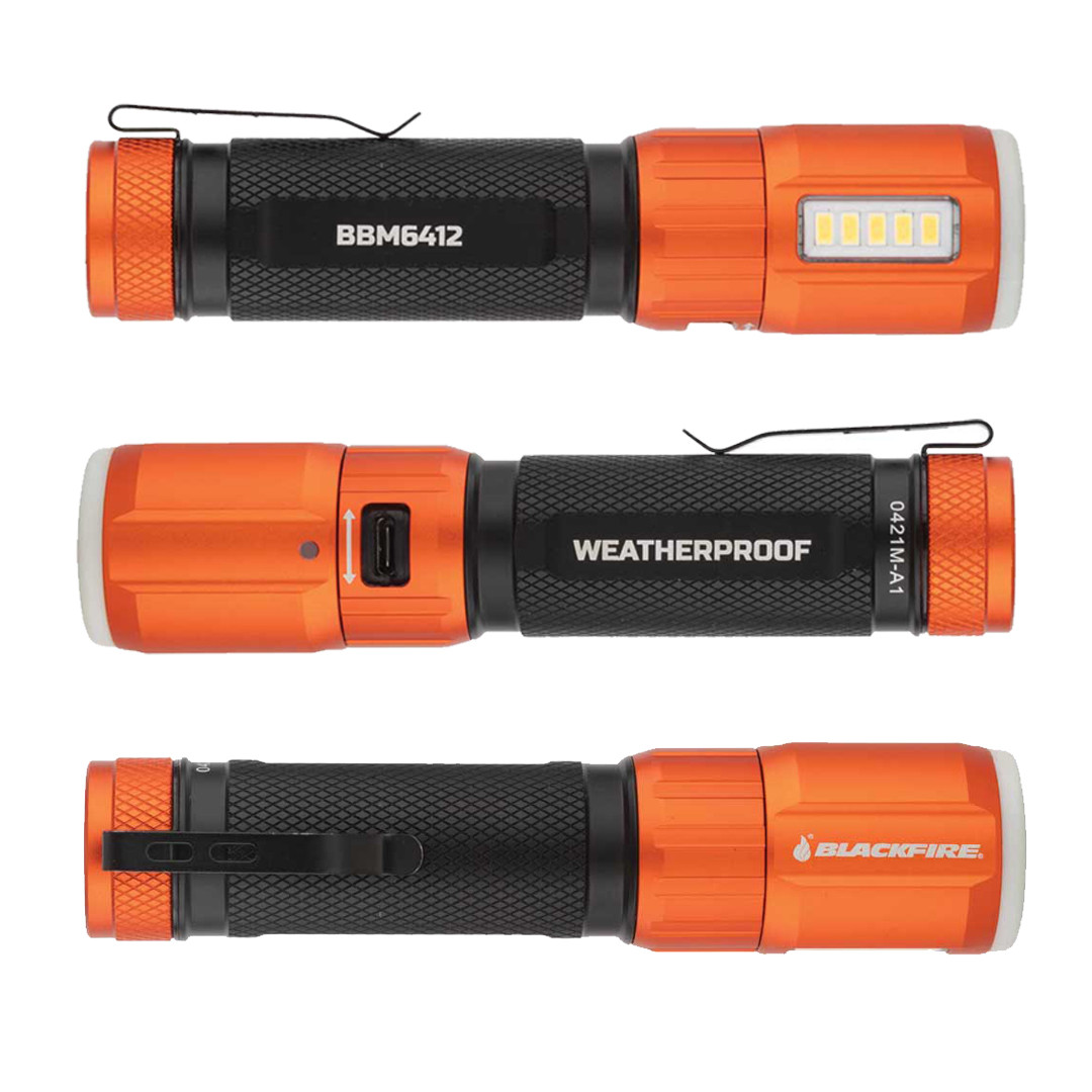Backfire Rechargeable Weatherproof Flashlight w/ Lantern Mode, - 500 Lumens