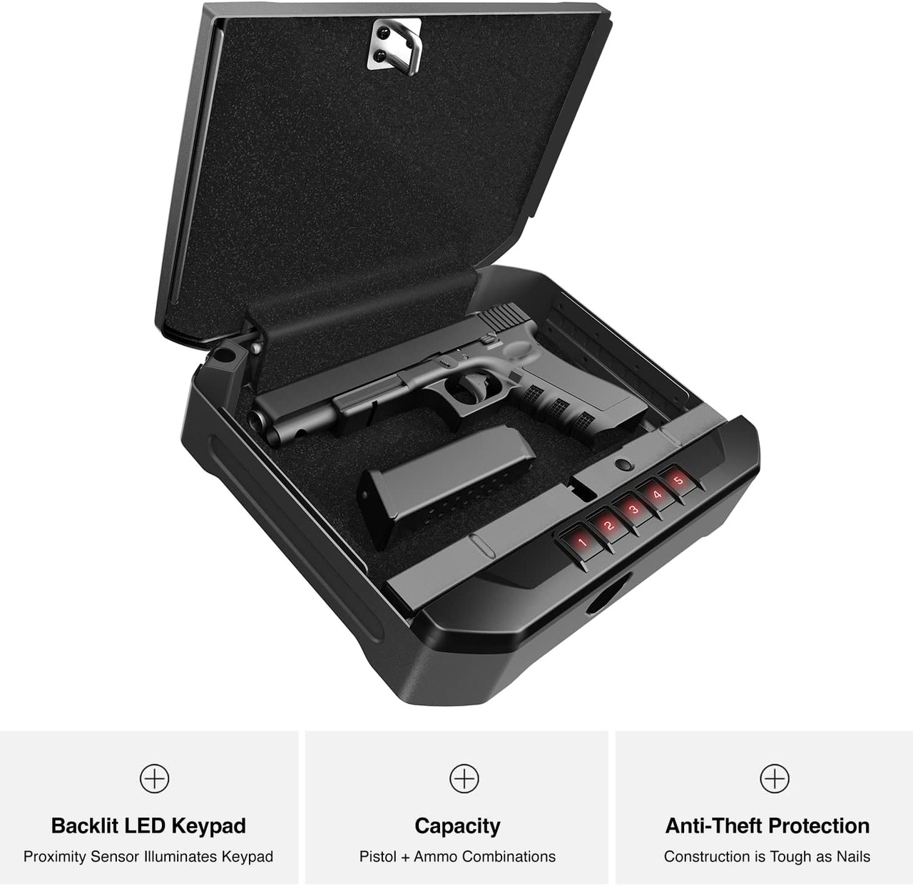 Vaultek Essential Series 10 Portable Lithium Battery Smart Gun Safe, Black