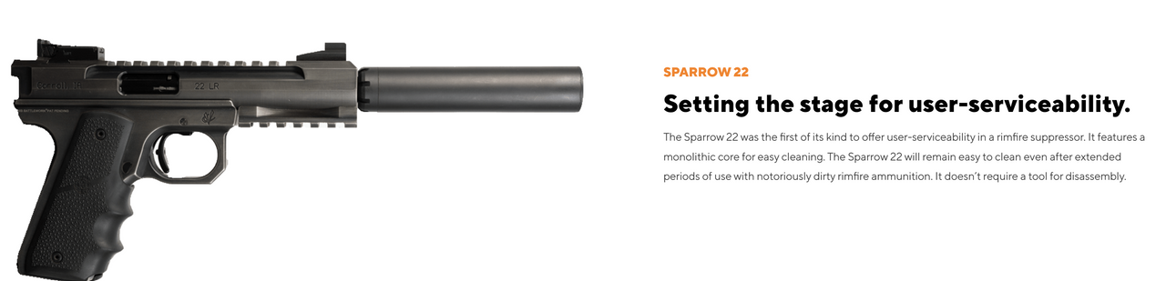 SilencerCo Sparrow 22 .22LR Suppressor, Stainless Steel, Black