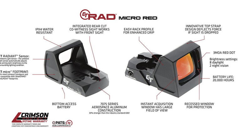 Crimson Trace CT-RAD Micro 3 MOA Red Dot Sight (01-01800) - Black