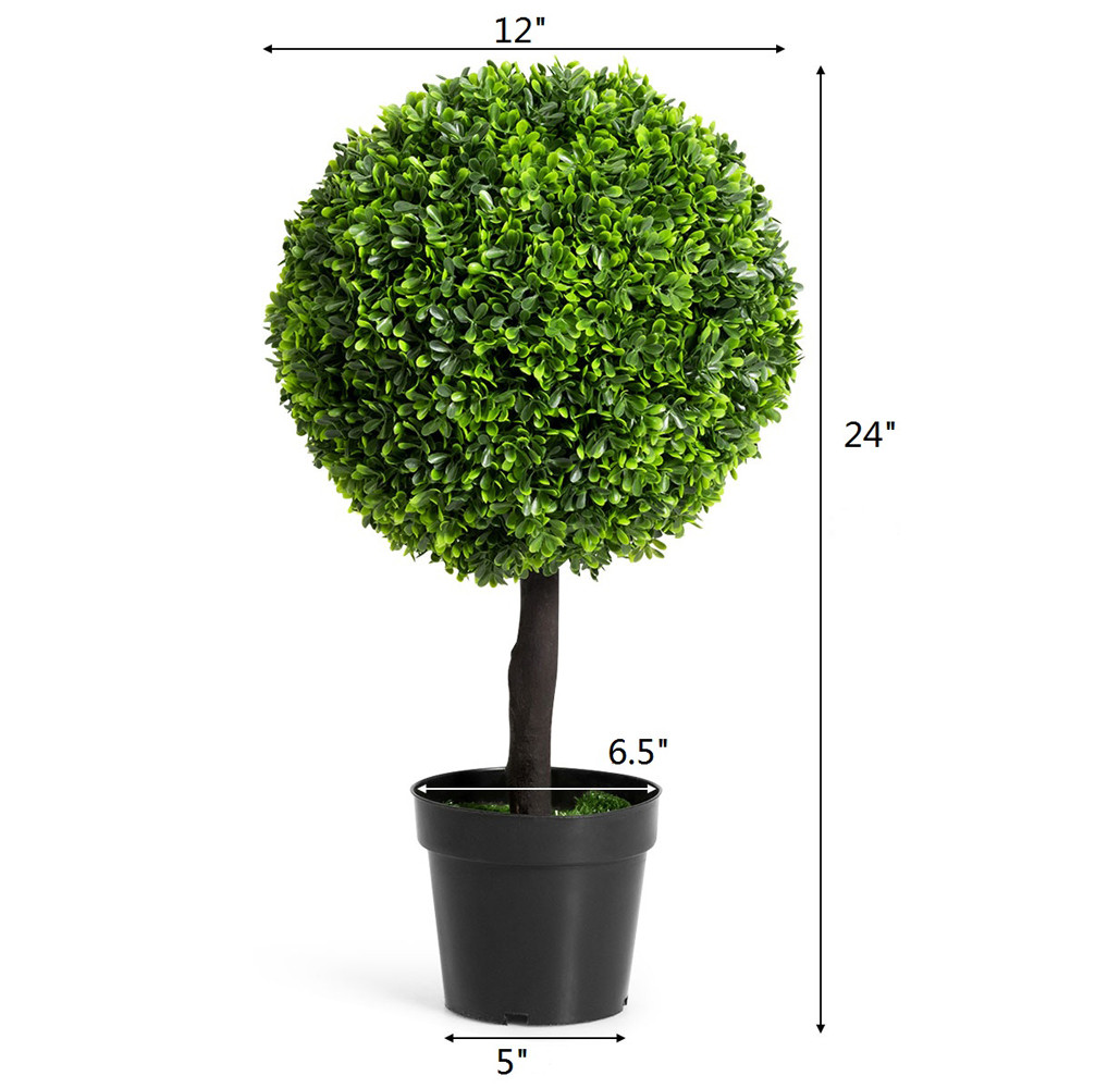 Large 24-Inch Artificial Boxwood Topiary Ball Trees (Set of 2 ...