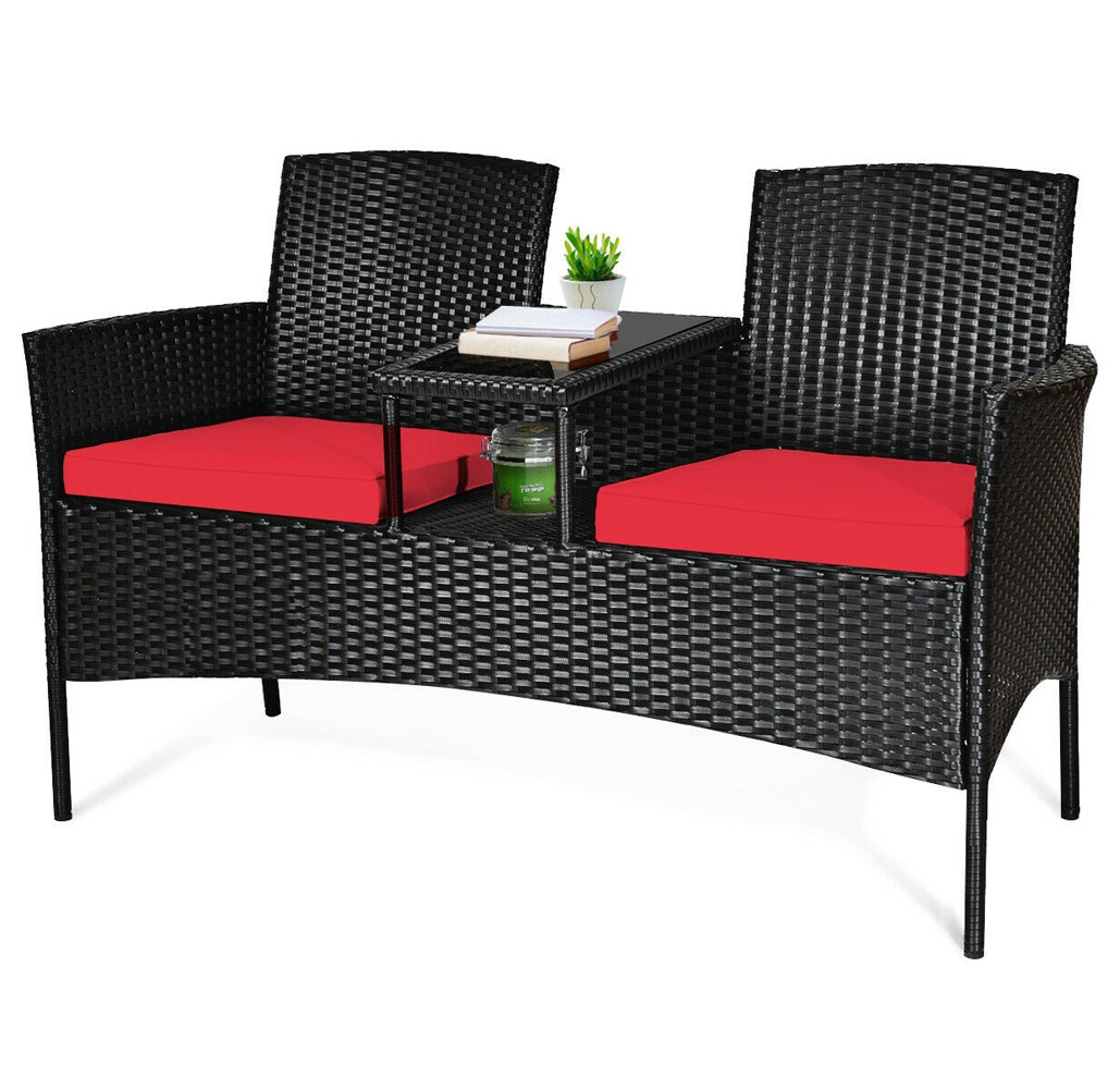 Rattan Conversation Loveseat with Glass Top Table - UntilGone.com