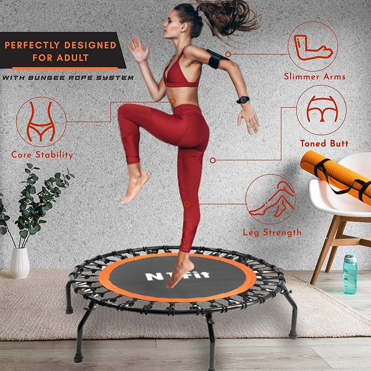 Rebounder 40-Inch Fitness Trampoline with Folding Legs by N1Fit ...