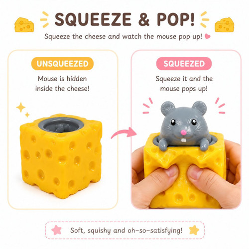 Cheese Mouse Pop-Up Squishy Toy (3-Pack) - UntilGone.com