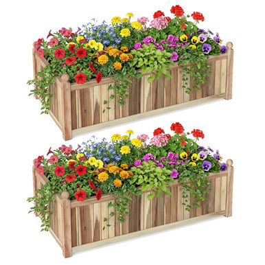 Natural Acacia Wood Rectangular Planter Box (1 or 2-Pack) - UntilGone.com