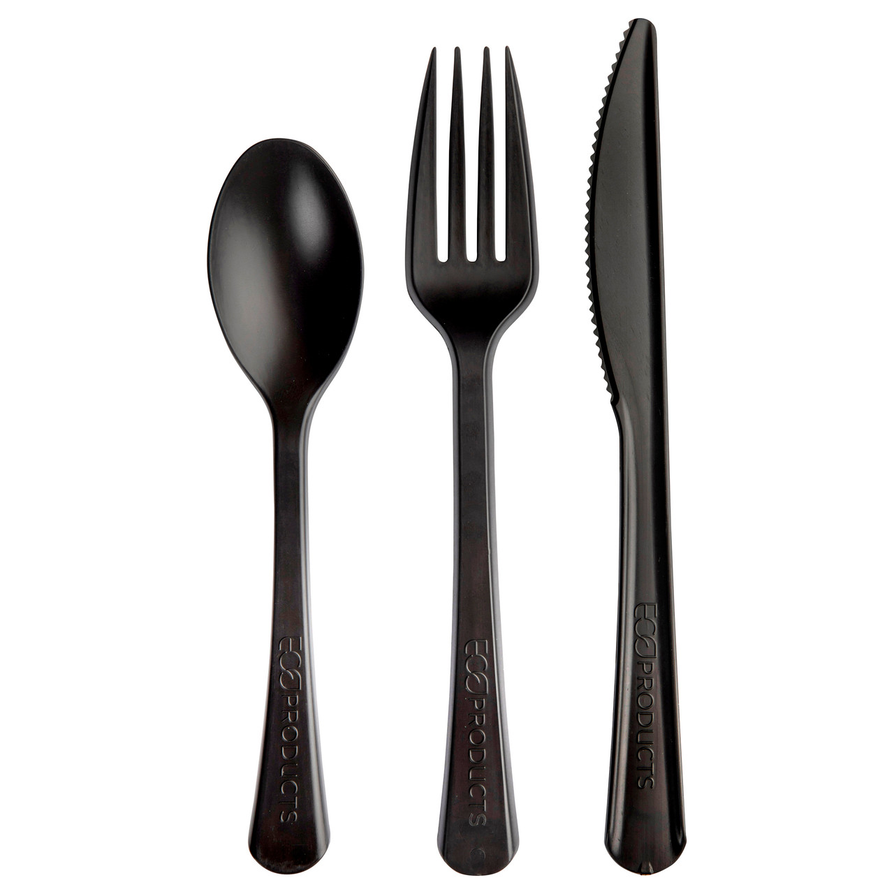 7in Vine™ Rolled Cutlery Kit, Black