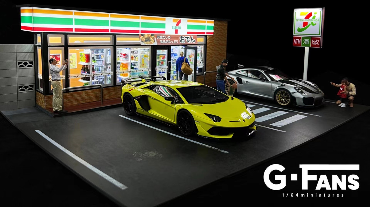 1/18 G-Fans 711 7-Eleven 7-11 Diorama with LED 4-Car Spot (Car models ...