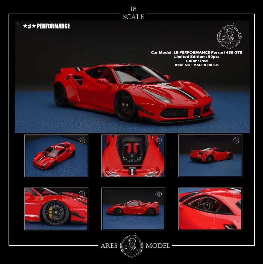1/18 Ares Model Ferrari 488 GTB LBWK (Red) Resin Car Model Limited 50 ...