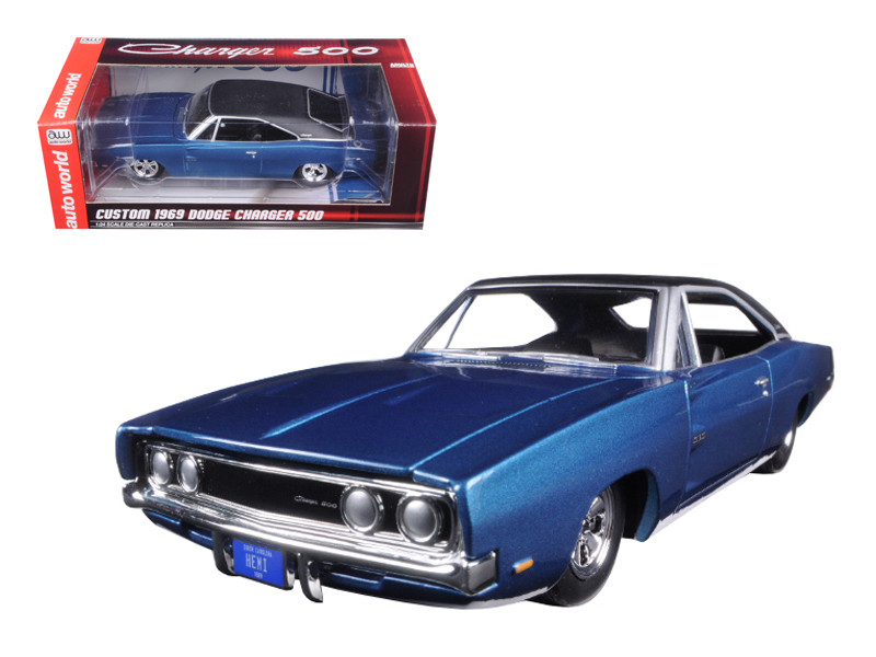 Custom 1969 Dodge Charger 500 Blue Poly 1/24 Diecast Model Car by ...