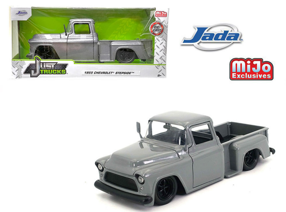 1/24 Jada 1955 Chevrolet Stepside Pickup Custom (Grey) Diecast Car ...